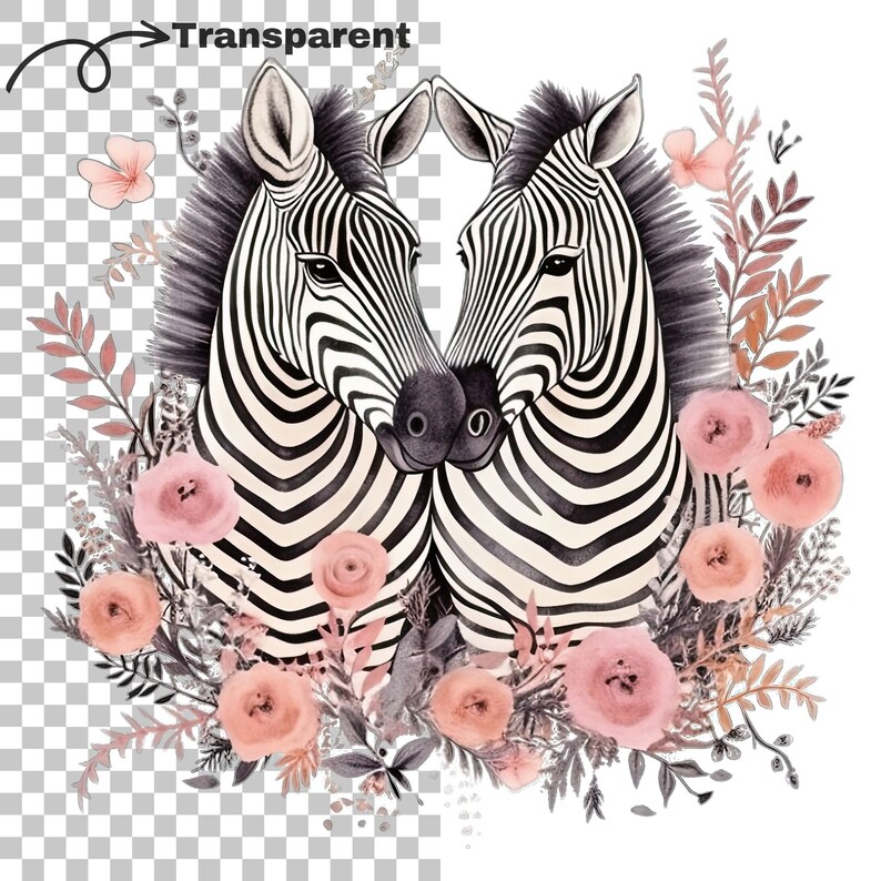 Floral Zebra Clipart, Zebras PNG Files for Sublimation, Zebra and ...