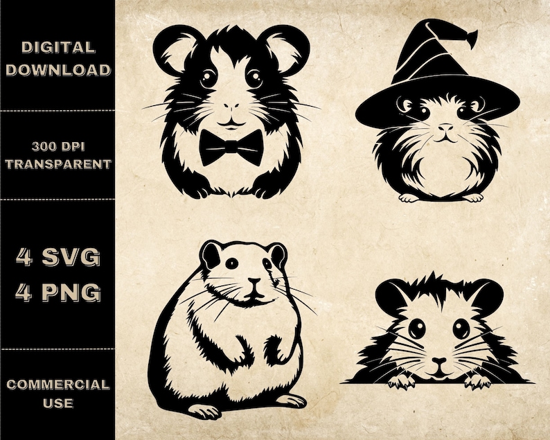 Cute Hamster SVG Bundle PNG Hamster Clipart Hand Drawn - Etsy
