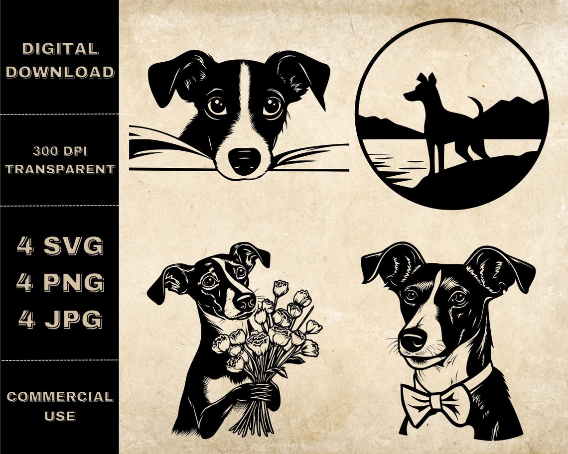 Rat Terrier SVG Bundle, PNG, Cute Dog Clipart, Hand Drawn Peeking Dog ...