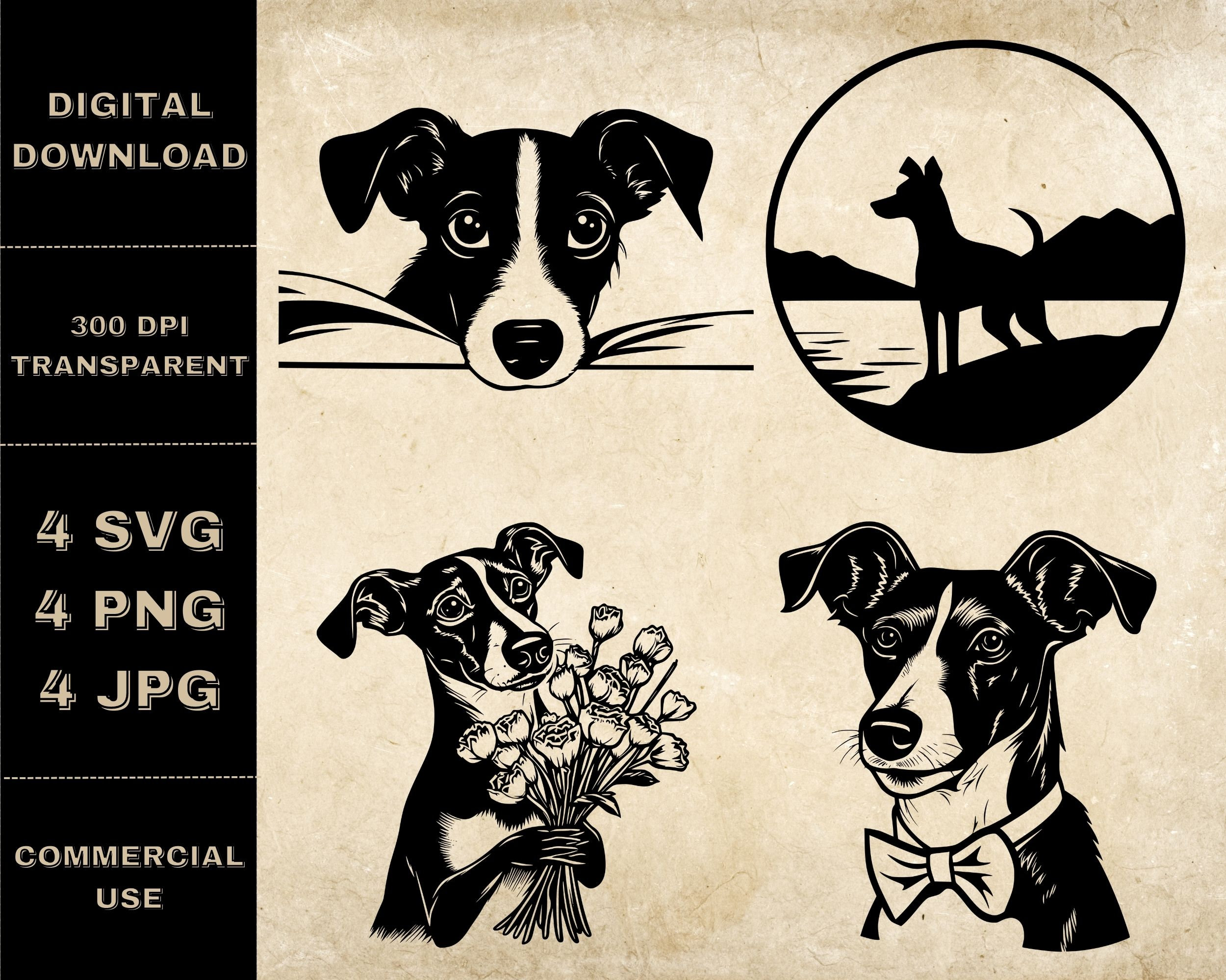 Rat Terrier SVG Bundle, PNG, Cute Dog Clipart, Hand Drawn Peeking Dog ...