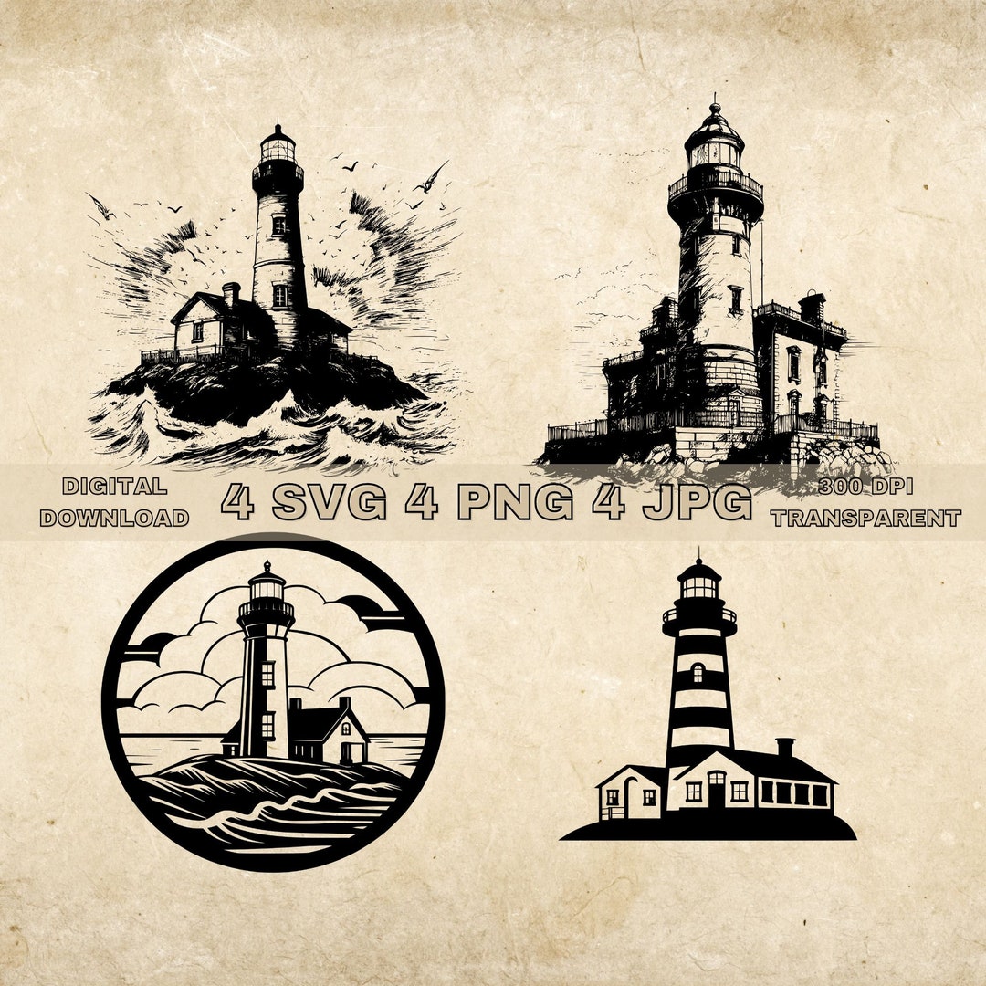 Lighthouse SVG Bundle, PNG, Lighthouse Clipart, Hand Drawn Vector ...