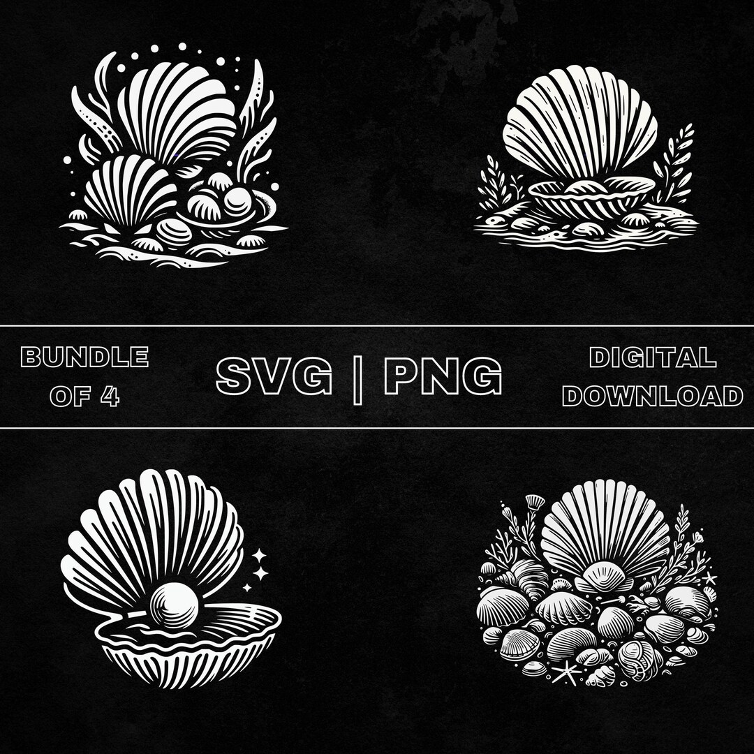 Clam Shell SVG Bundle, Clam Clipart, Hand Drawn Sea Lover Theme Vector ...