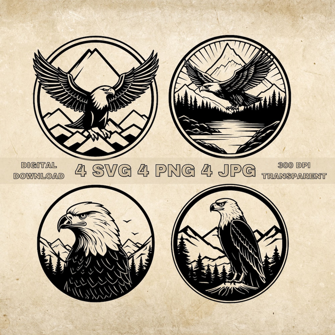 Eagle Mountain SVG Bundle, PNG, Bald Eagle Clipart, Hand Drawn Eagles ...