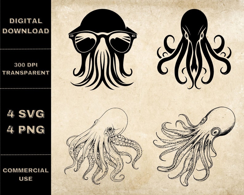 Squid SVG Bundle PNG Sea Animal Clipart Hand Drawn Squid - Etsy