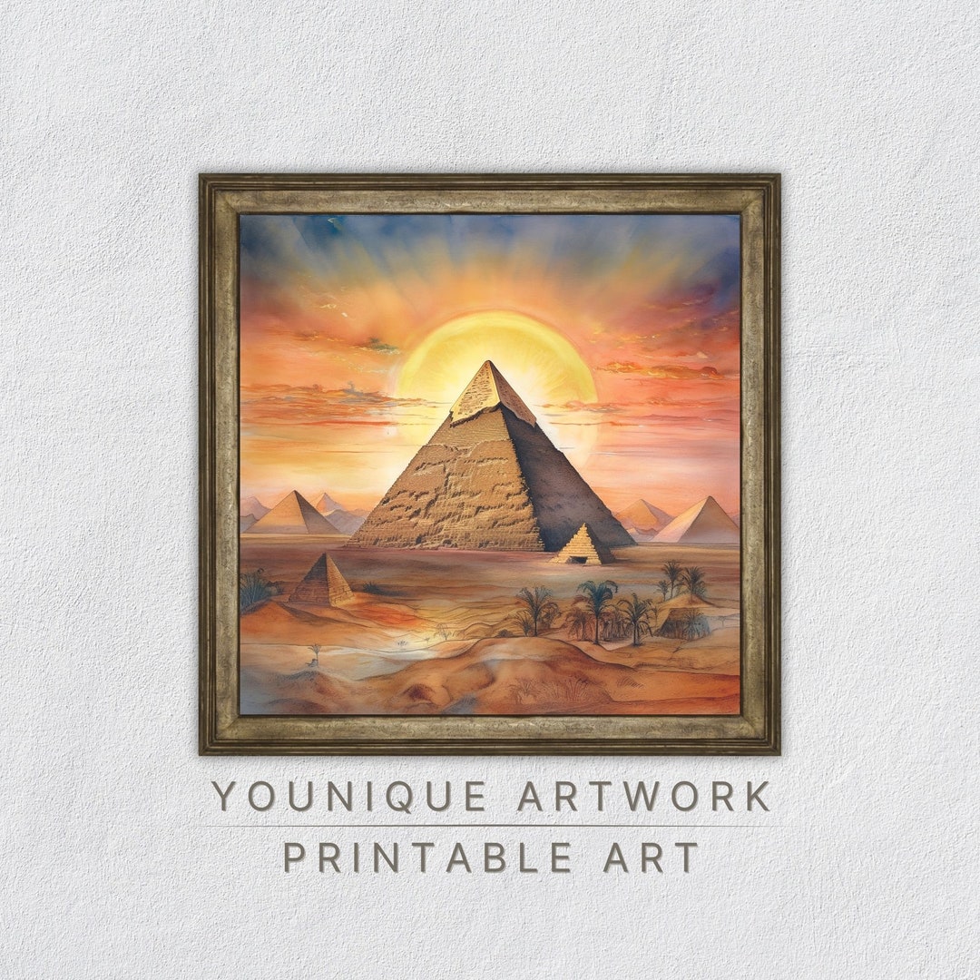 Egypt Print, Pyramids Watercolor Printable Art, Pyramid Painting Decor ...