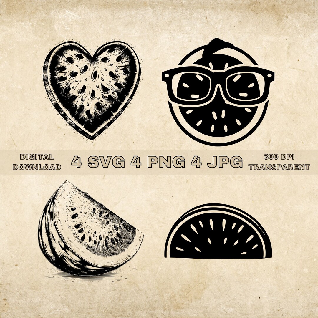 Watermelon SVG Bundle, PNG, Watermelon Clipart, Hand Drawn Watermelon ...
