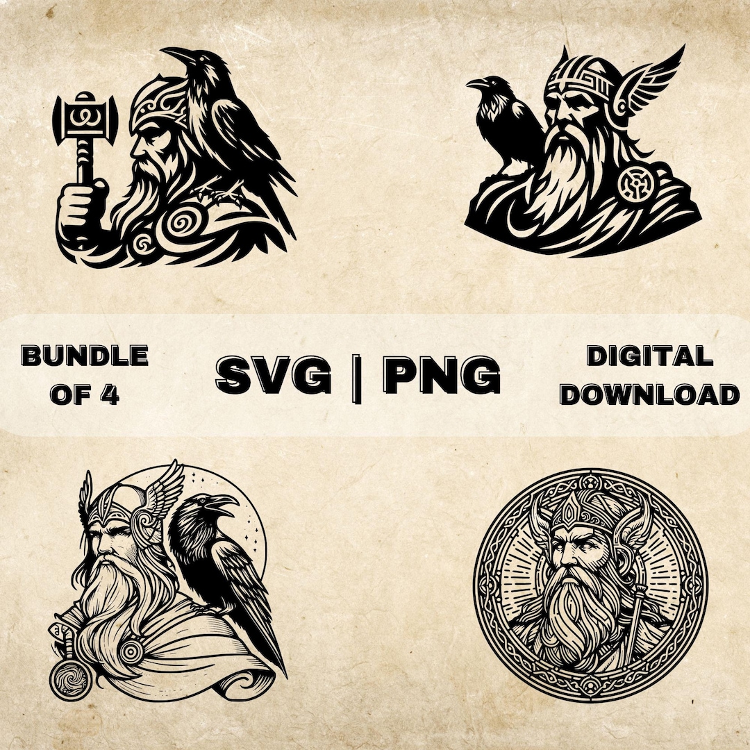 Odin SVG Bundle, Viking Clipart, Hand Drawn Scandinavian Norse ...