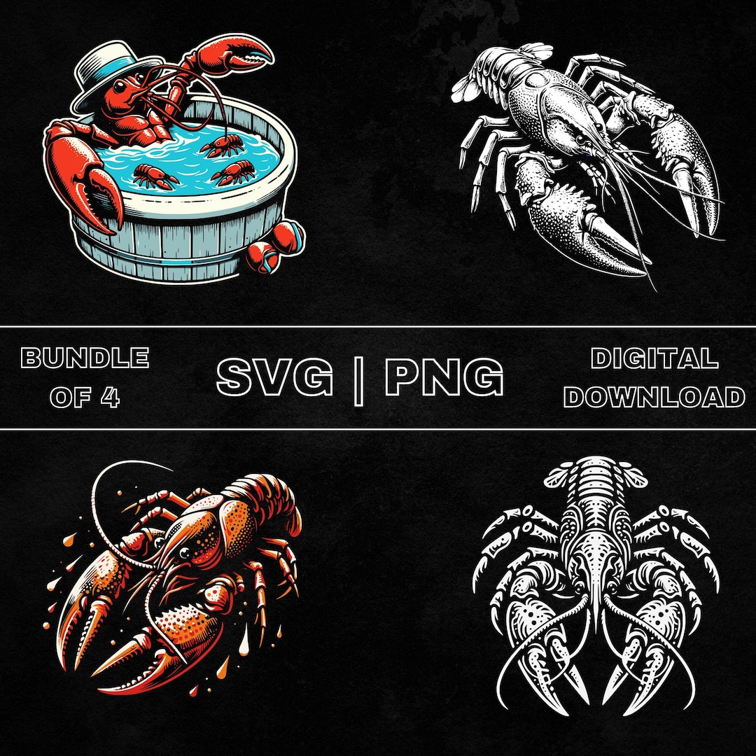 Crawfish SVG Bundle, Crawfish Funny Clipart, Hand Drawn Crayfish Theme ...