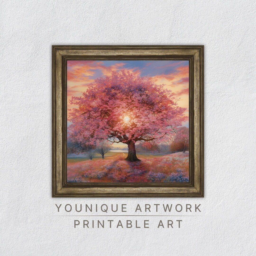 Cherry Blossom Tree, Cherry Blossom Printable Art, Tree and Sunset ...