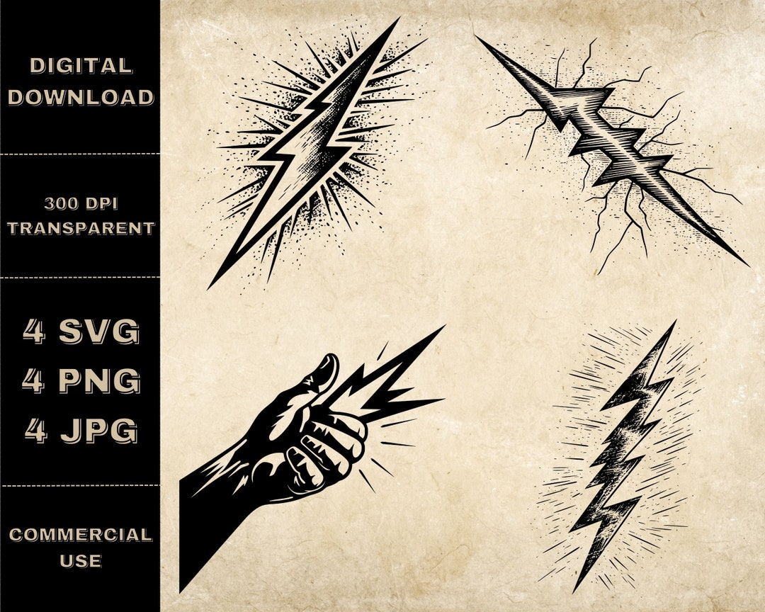 Lightning SVG Bundle, PNG, Flash Clipart, Hand Drawn Lightning Strike ...