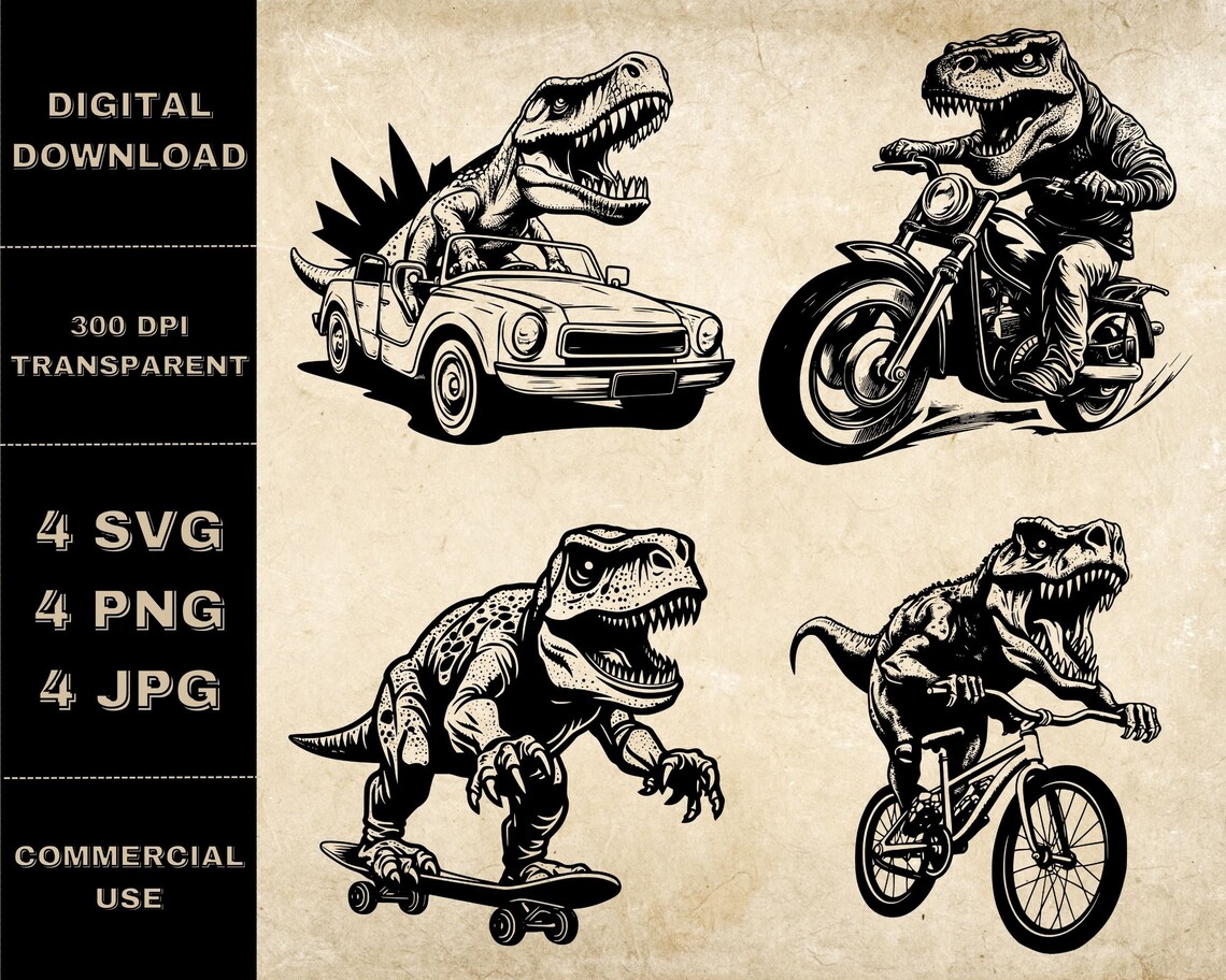T Rex SVG Bundle PNG Dinosaur Party Clipart Hand Drawn Cool - Etsy