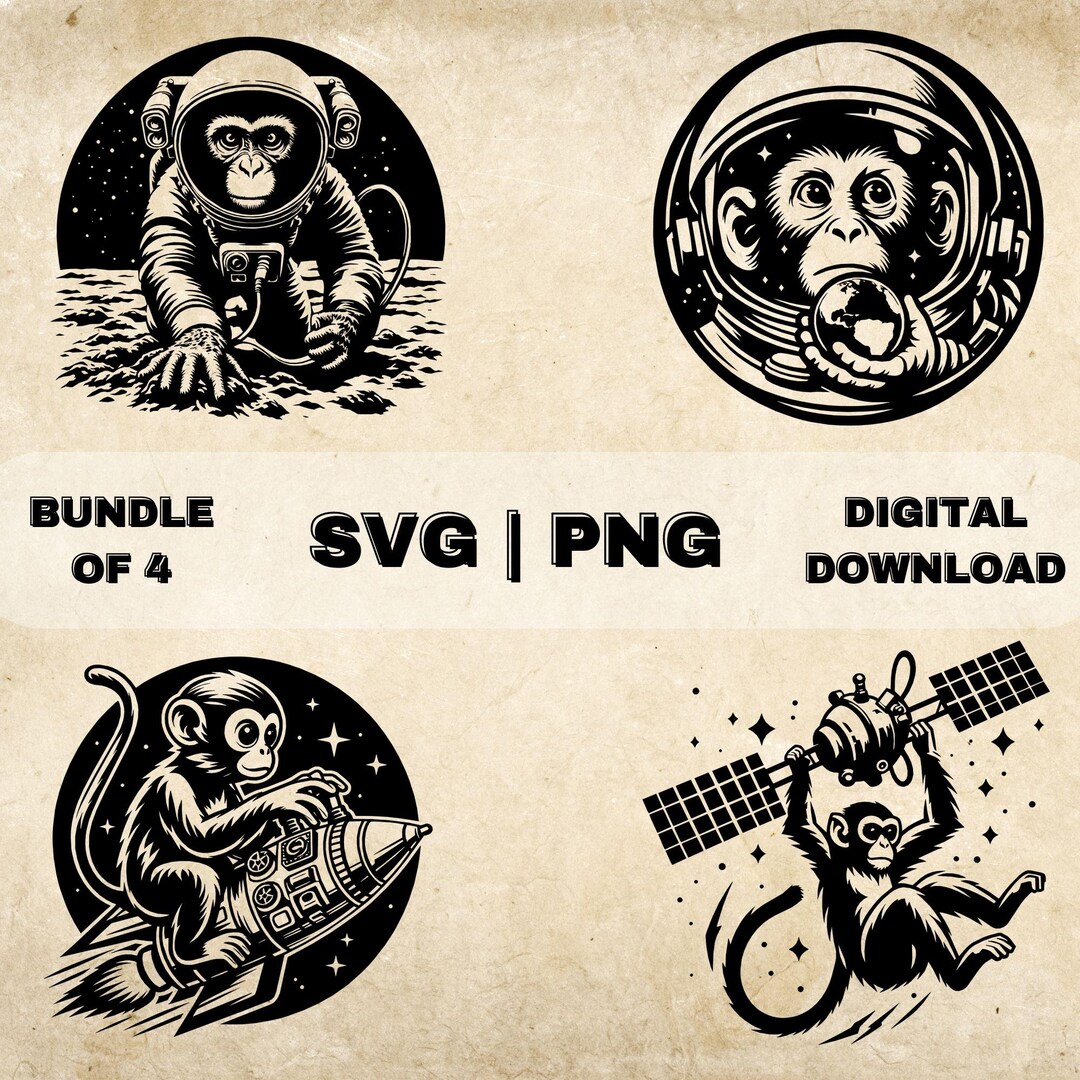 Celestial Monkey SVG Bundle, Fantasy Clipart, Hand Drawn Monkey Lover ...