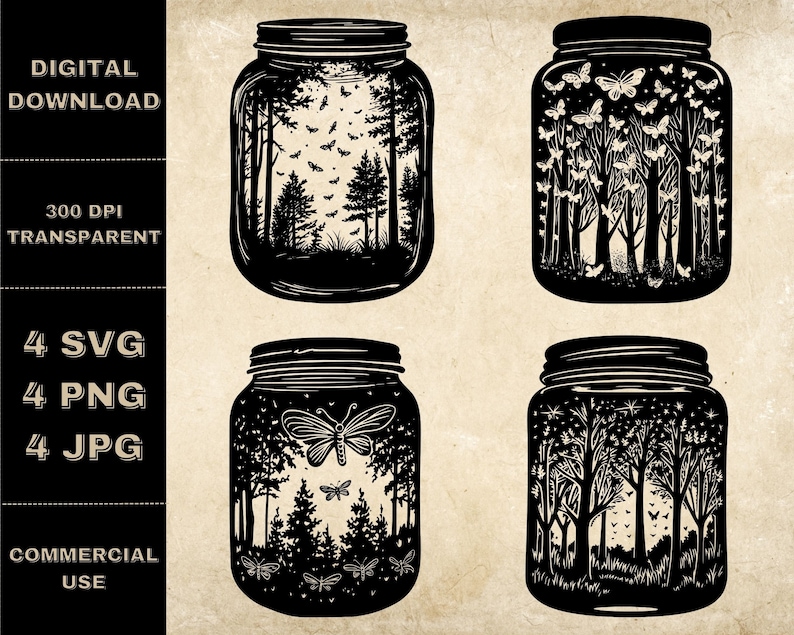 Fireflies in A Jar SVG Bundle PNG Fireflies Clipart Hand - Etsy