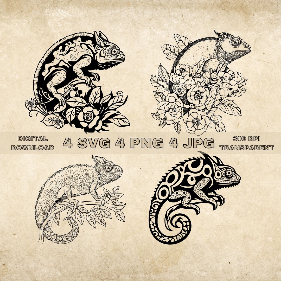 Chameleon SVG Bundle, PNG, Chameleon Clipart, Hand Drawn Chameleon ...