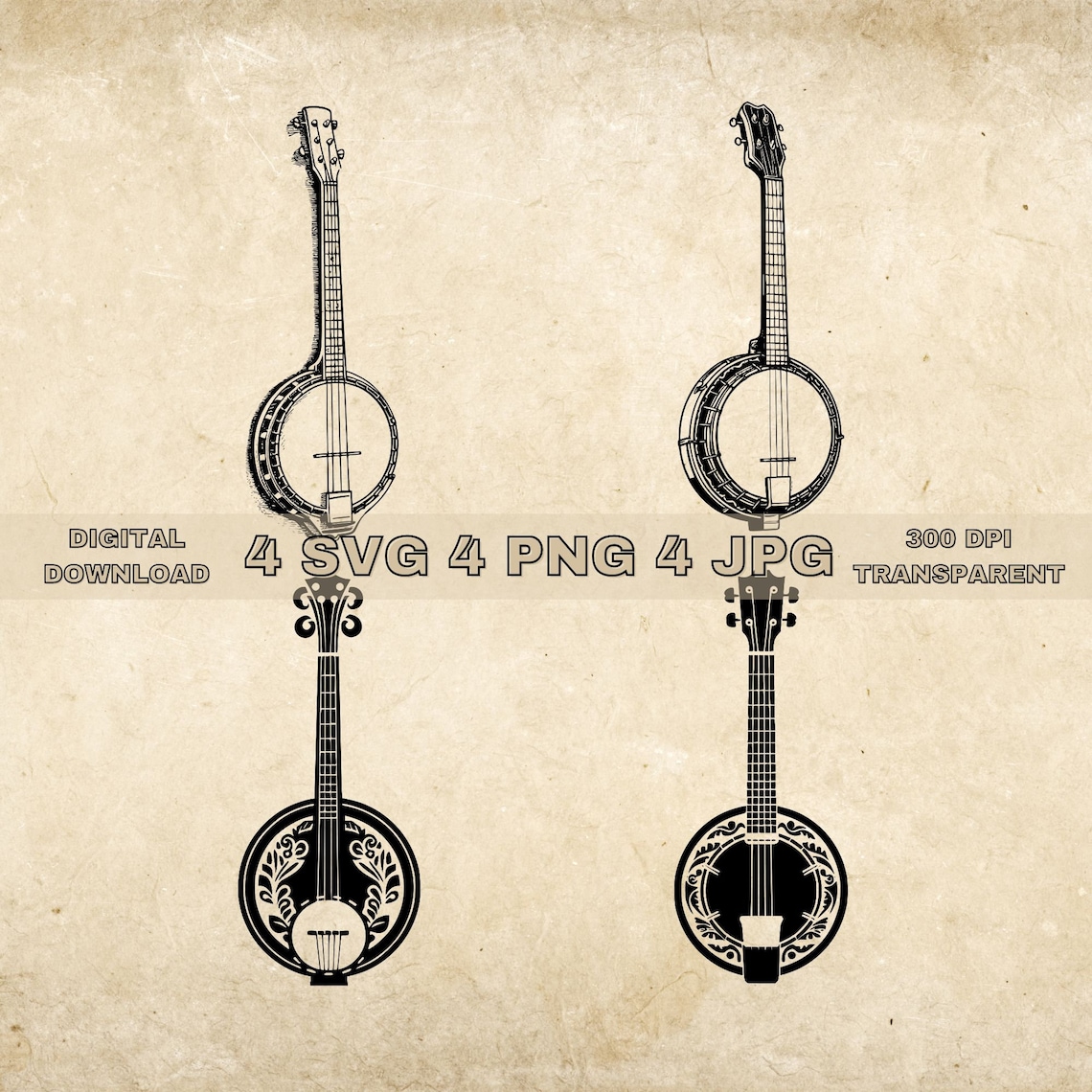 Banjo SVG Bundle PNG Banjo Clipart Hand Drawn Banjo Vector - Etsy