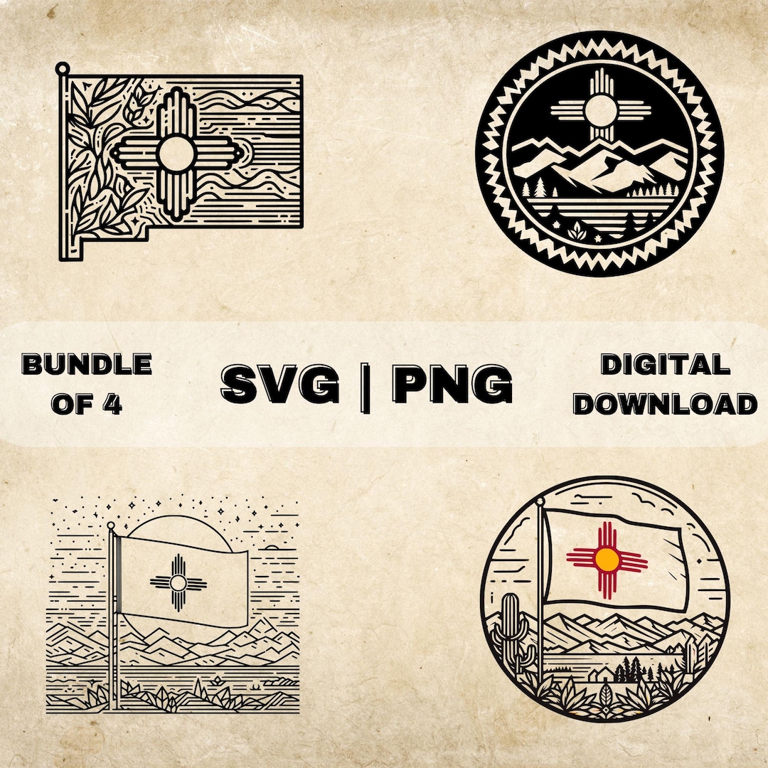 New Mexico Flag SVG Bundle, New Mexico State Clipart, Zia Sun Symbol ...