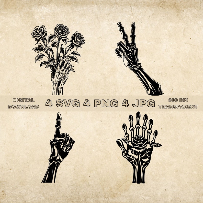 Skeleton Hand SVG Bundle, PNG, Skeleton Fingers Clipart, Drawn Skeleton ...