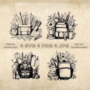 School Supplies SVG Bundle, PNG, School Supplies Clipart, Hand Drawn ...