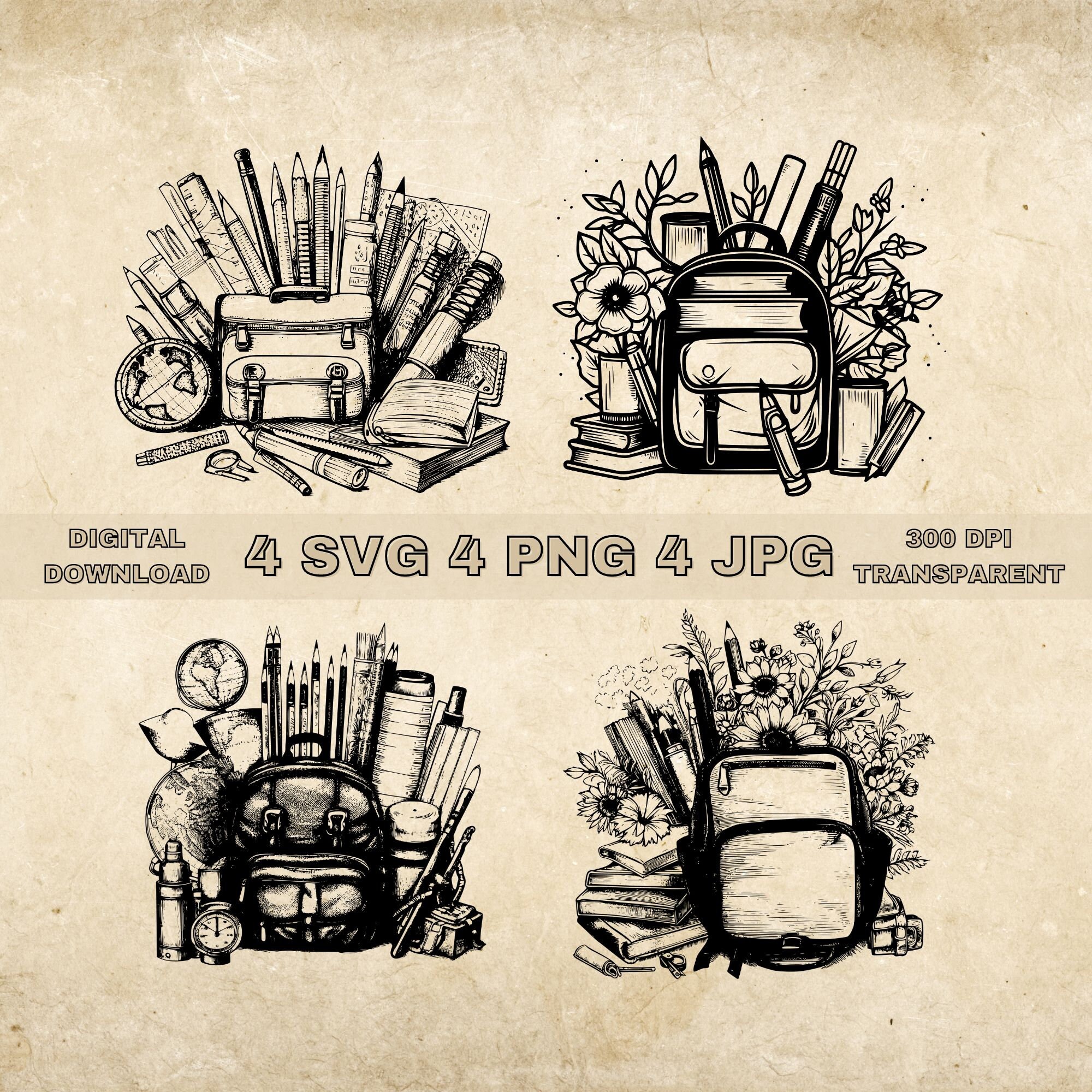 School Supplies SVG Bundle PNG School Supplies Clipart Hand - Etsy