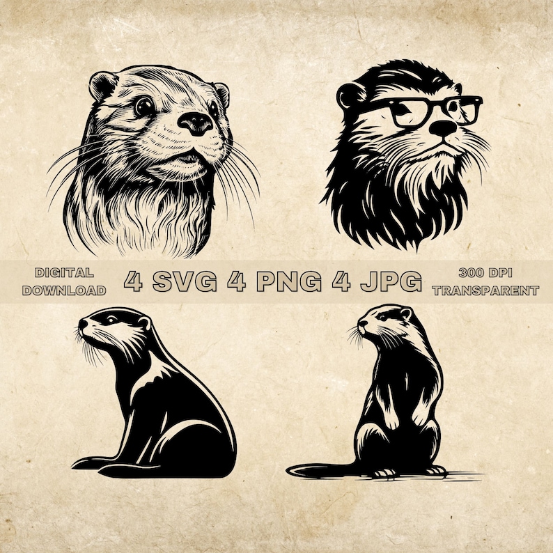 Otter SVG Bundle PNG Woodland Clipart Hand Drawn Otters - Etsy