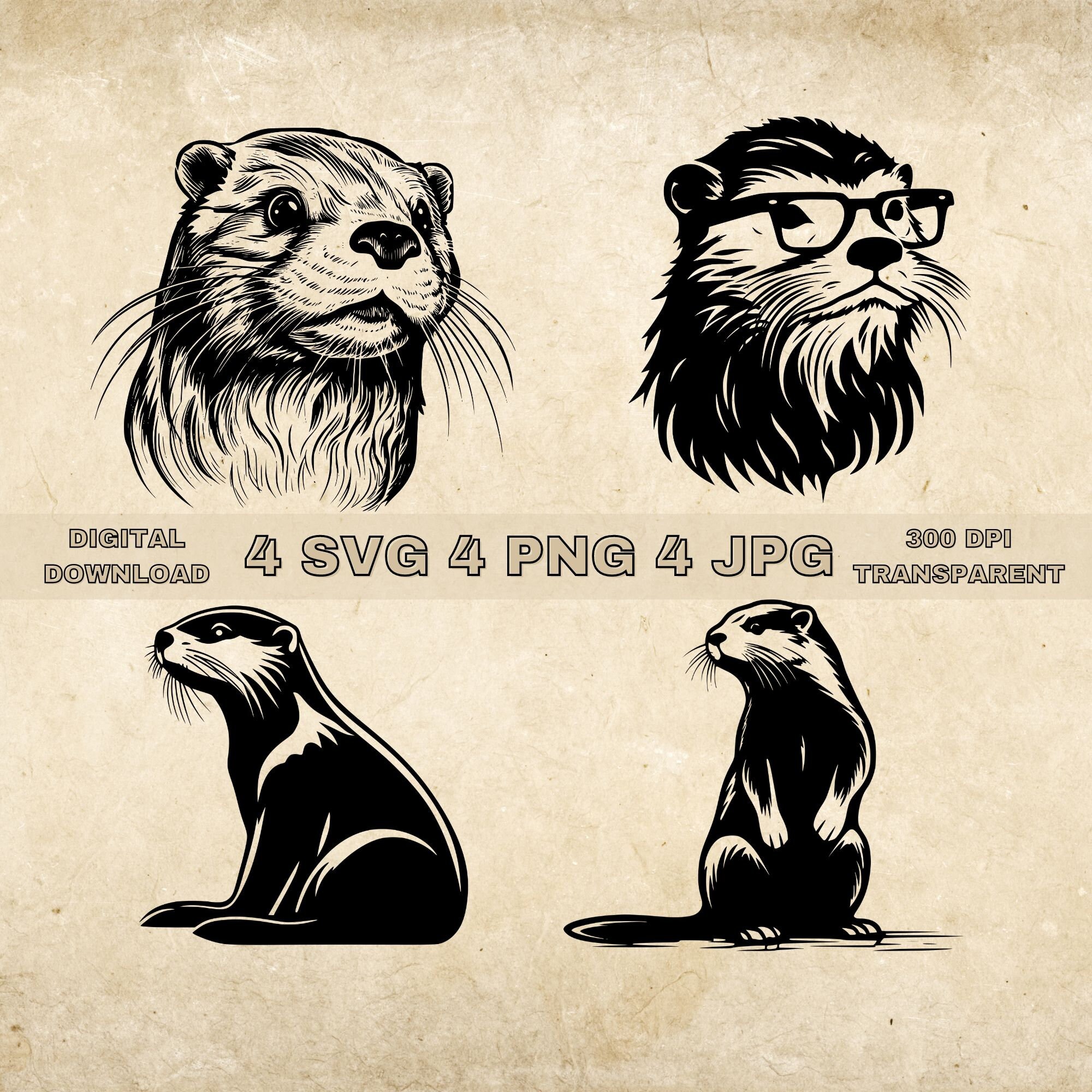 Otter SVG Bundle PNG Woodland Clipart Hand Drawn Otters - Etsy
