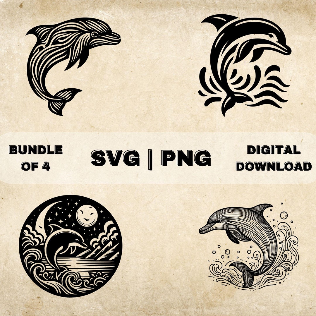 Dolphin SVG Bundle, Dolphin Clipart, Hand Drawn Ocean Lover Theme ...