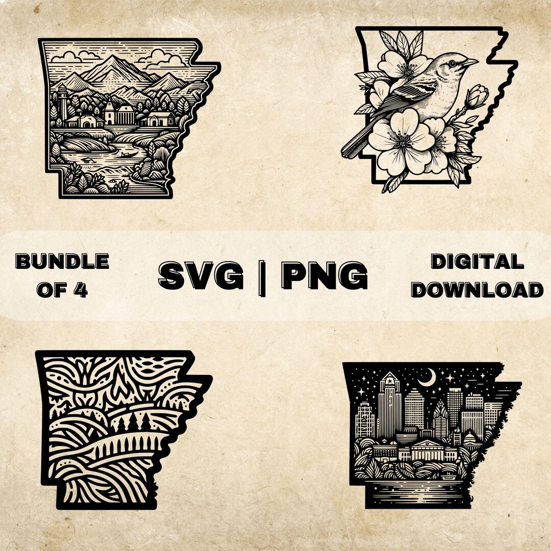 Arkansas SVG Bundle, Arkansas State Clipart, Hand Drawn Mockingbird Art ...