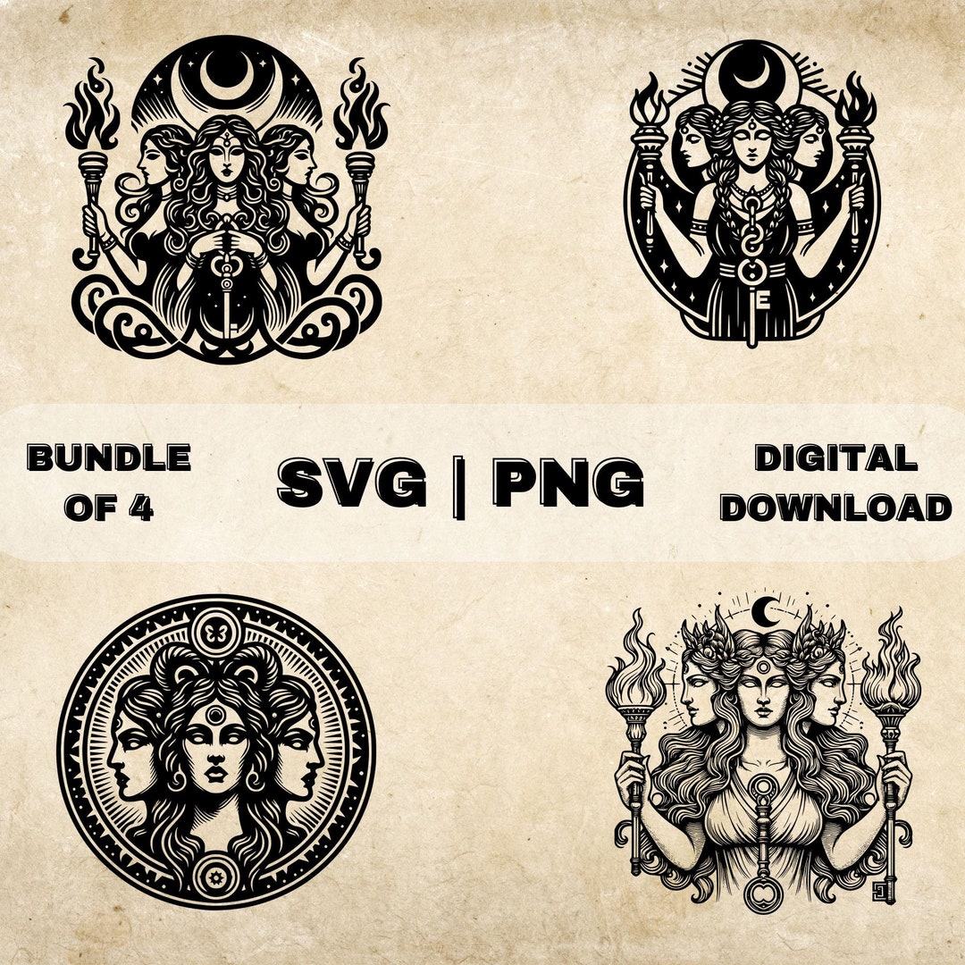 Hecate SVG Bundle, Greek Goddess Clipart, Hand Drawn Crescent Moon ...
