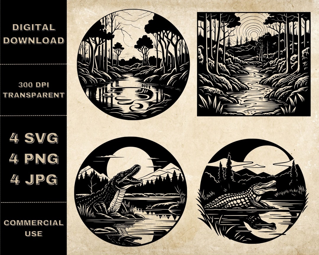 Swamp SVG Bundle, PNG, Swamp Clipart, Hand Drawn Swamp Scene Vector ...