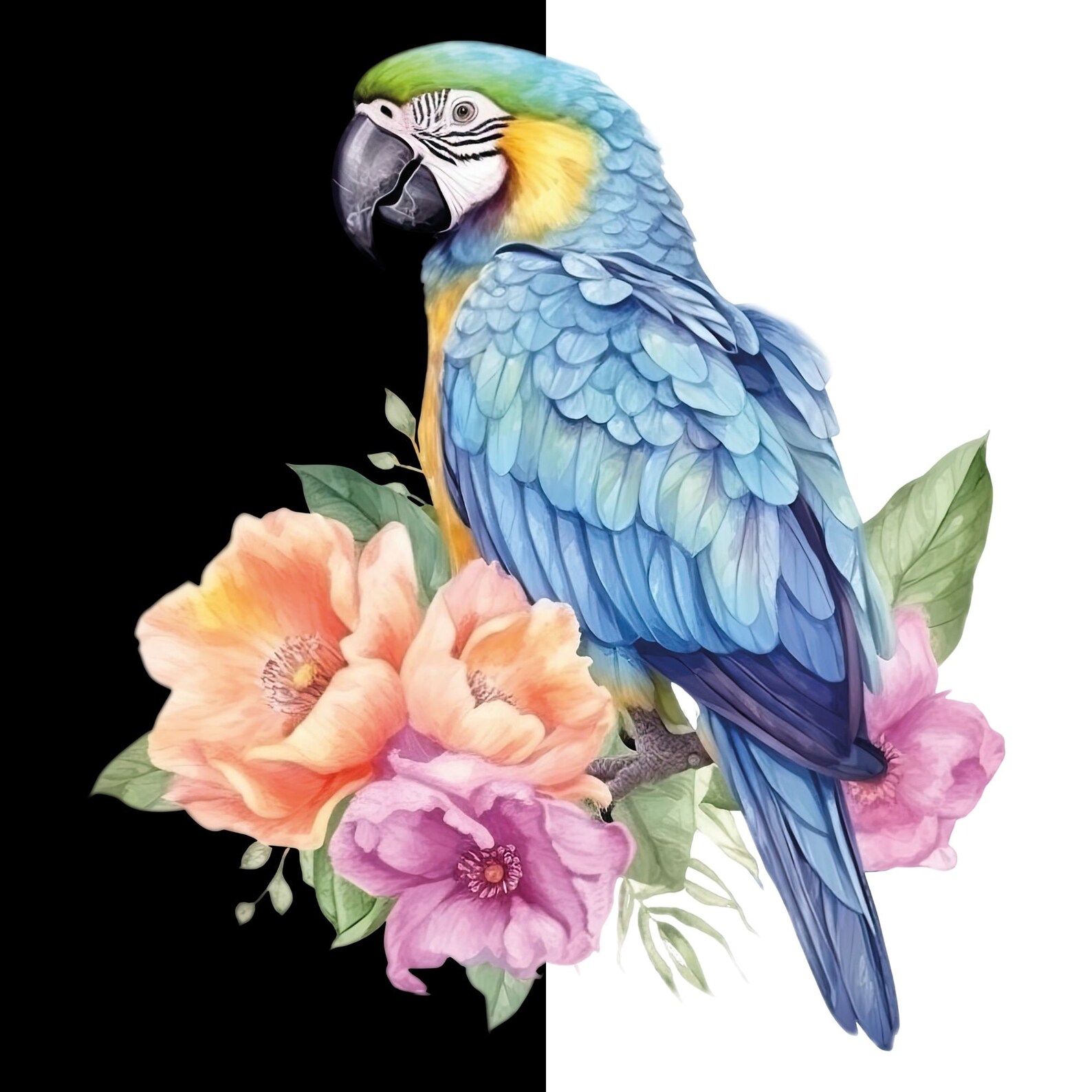 Floral Macaw Clipart, Macaw PNG Files for Sublimation, Tropical Bird ...