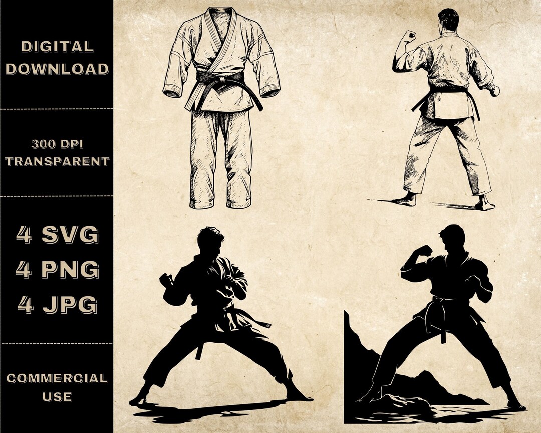 Karate SVG Bundle, PNG, Martial Arts Clipart, Hand Drawn Taekwondo ...