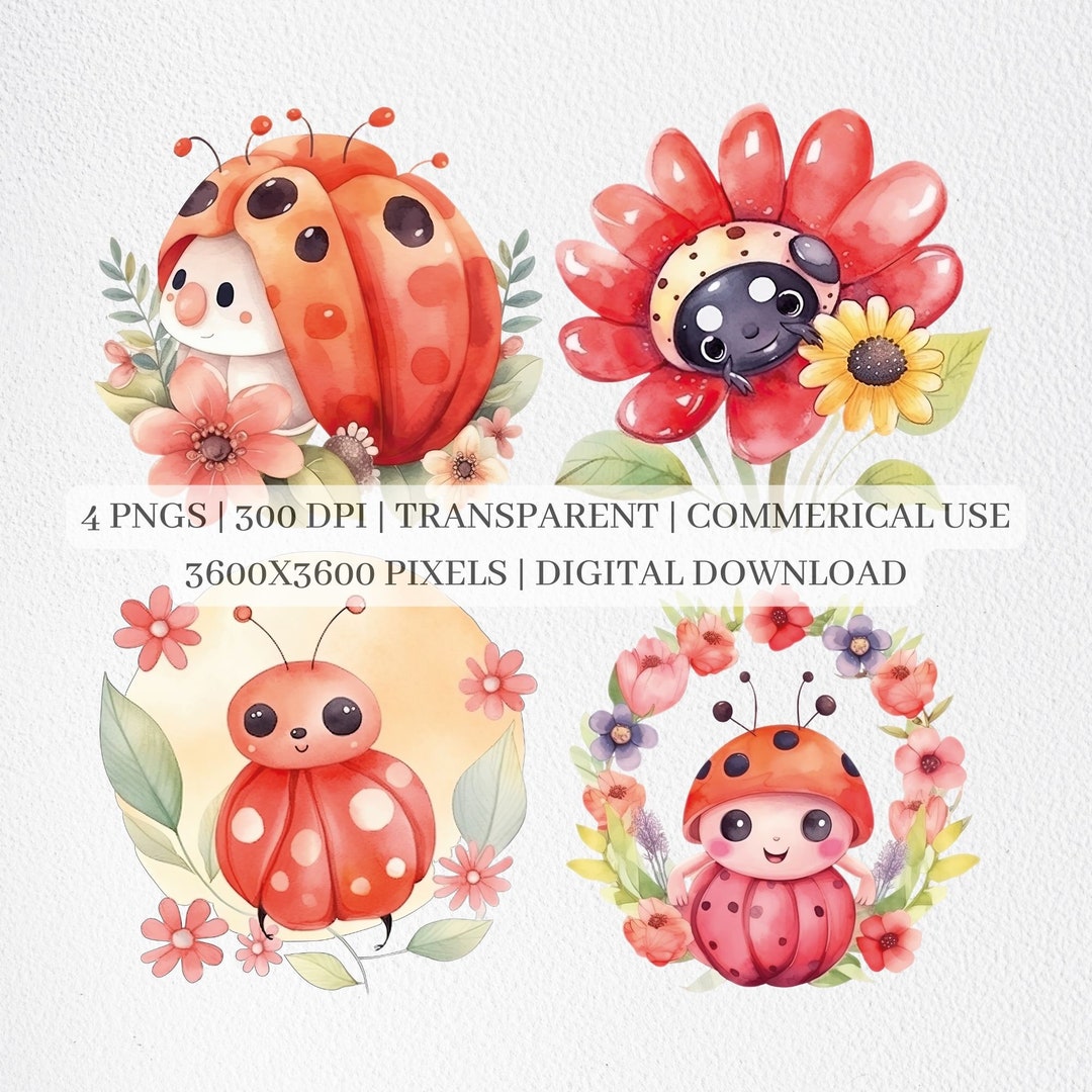 Cute Ladybug Clipart, Lady Bug PNG Files for Sublimation, Ladybug Clip ...