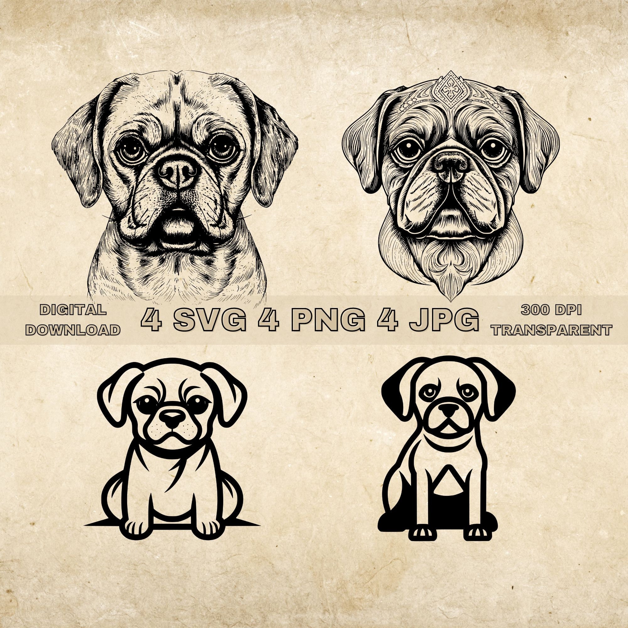 Puggle SVG Bundle PNG Dogs Clipart Hand Drawn Dog Vector - Etsy