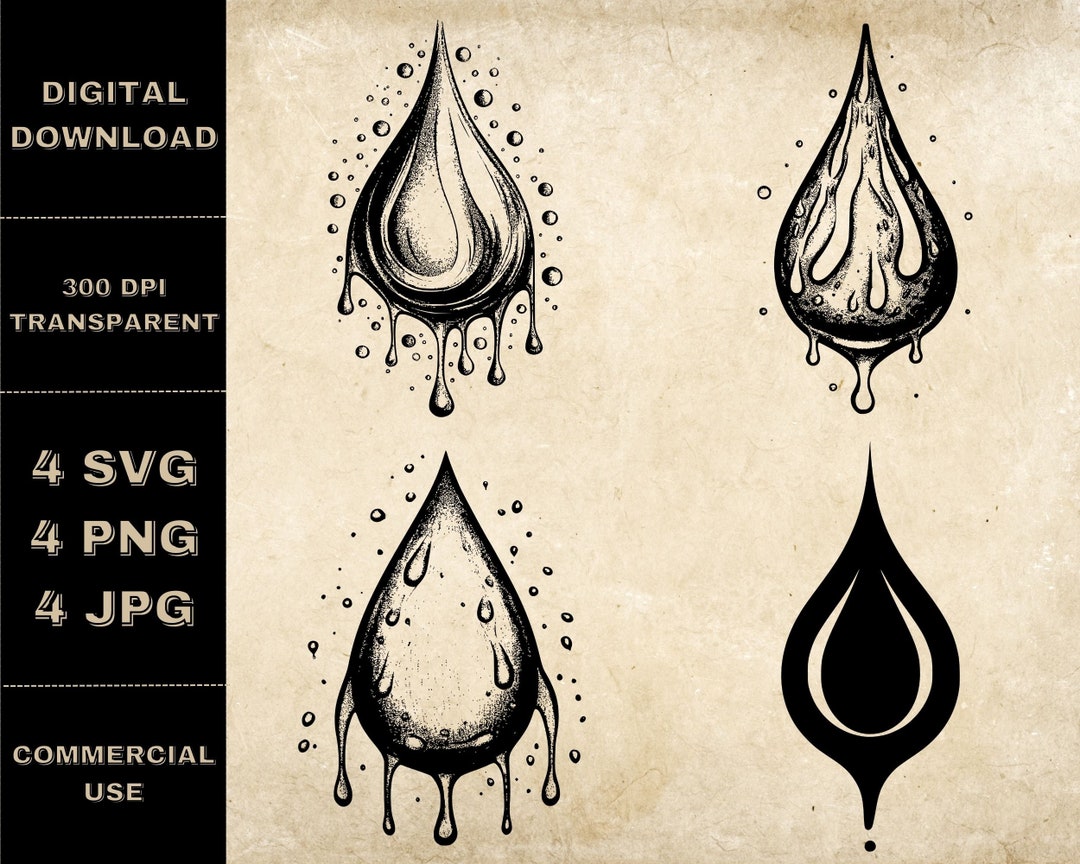 Raindrop SVG Bundle, PNG, Water Drop Clipart, Hand Drawn Rain Drop ...