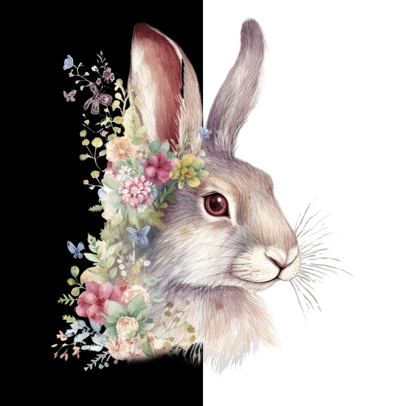 Floral Hare Clipart Hare PNG Files for Sublimation Hare Clip - Etsy