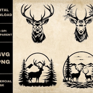 Elk SVG Bundle, PNG, Nature Scene Animal Clipart, Hand Drawn Elks ...