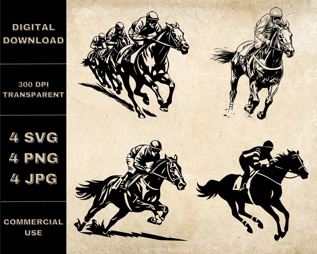 Horse Racing SVG Bundle, PNG, Horse Riding Clipart, Hand Drawn ...