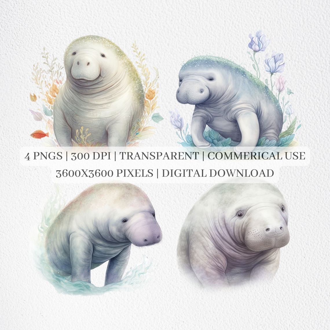 Manatee Clipart Manatee PNG Files for Sublimation Sea Animal - Etsy