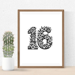 Number 16 SVG Bundle, 16th Birthday Clipart, Hand Drawn Sixteenth ...