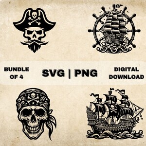 Pirate Ship Wheel SVG Bundle, Pirate Skull Clipart, Hand Drawn Pirates ...