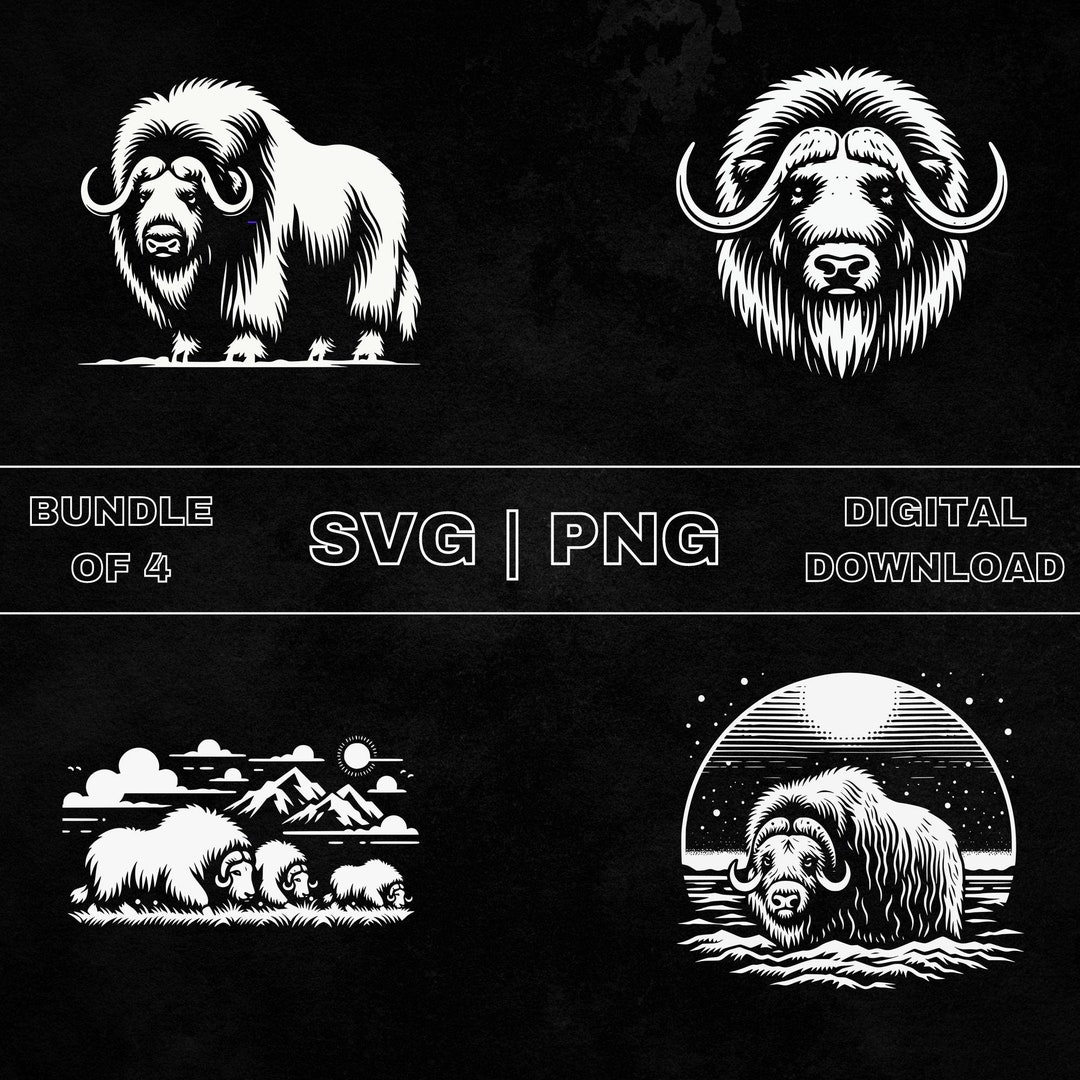 Musk Ox SVG Bundle, Ox Clipart, Hand Drawn Wild Animal Theme Vector ...