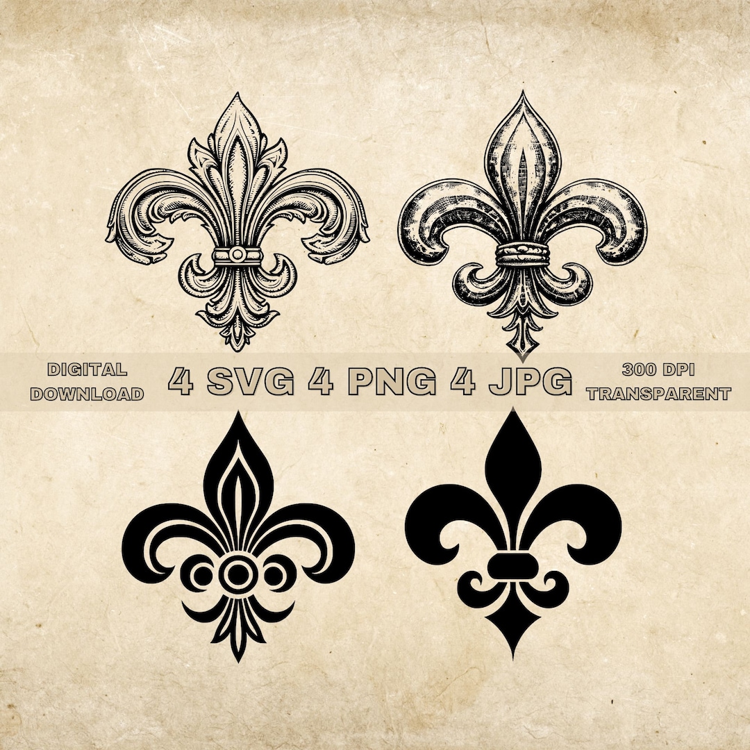 Fleur De Lis SVG Bundle, PNG, Fleur De Lis Clipart, Hand Drawn Fleur De ...