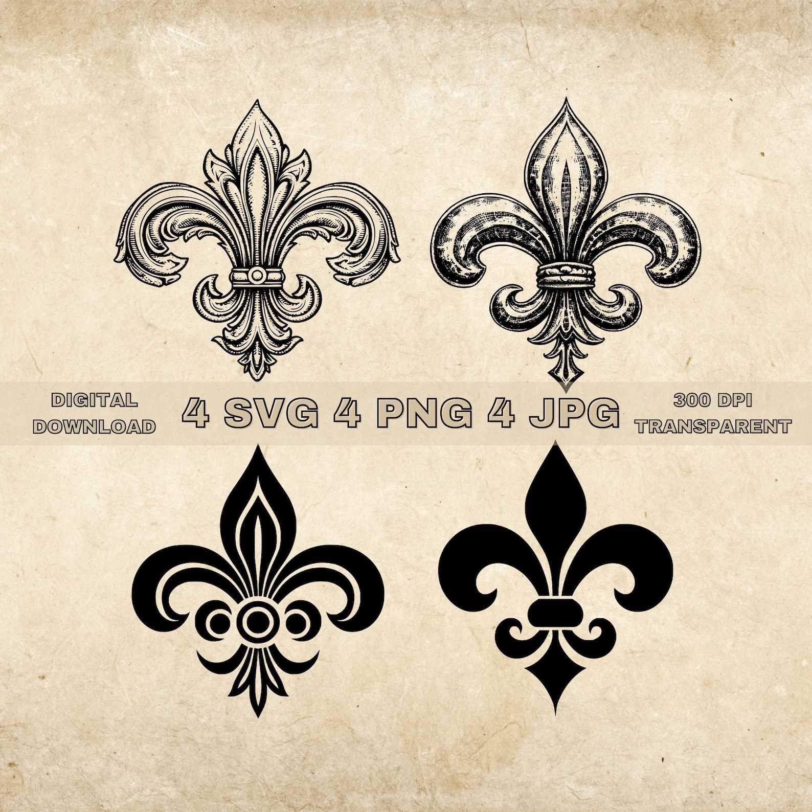 Fleur De Lis SVG Bundle, PNG, Fleur De Lis Clipart, Hand Drawn Fleur De ...