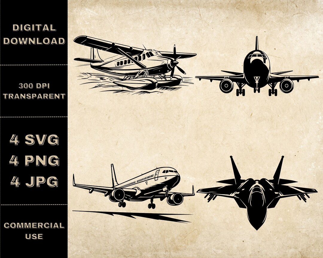 Airplane SVG Bundle, PNG, Plane Clipart, Hand Drawn Fighter Jet and Sea ...