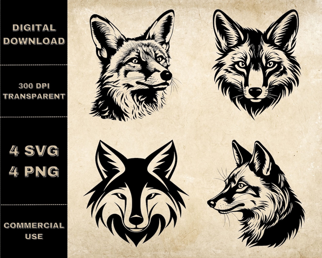 Fox Head SVG Bundle, PNG, Fox Face Clipart, Hand Drawn Foxes Vector ...