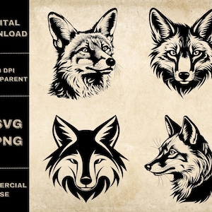 Fox Head SVG Bundle, PNG, Fox Face Clipart, Hand Drawn Foxes Vector ...
