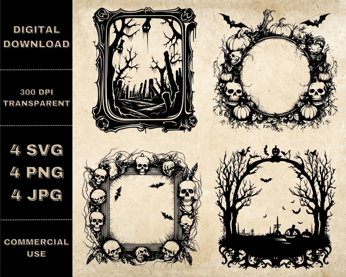 Halloween Frame SVG Bundle PNG Halloween Scary Clipart Hand - Etsy
