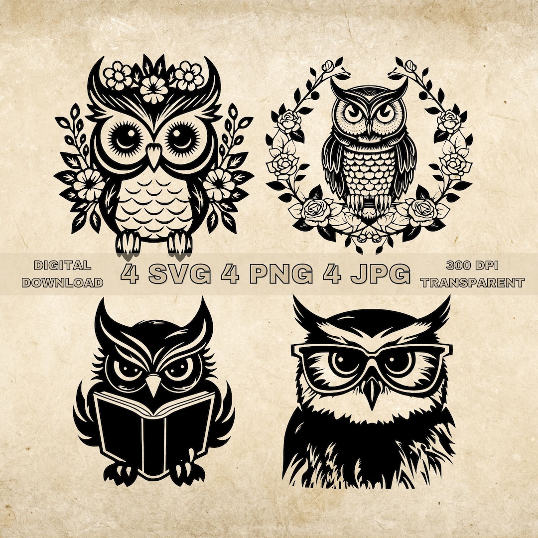 Cute Owl SVG Bundle, PNG, Floral Owl Clipart, Hand Drawn Owl Vector ...