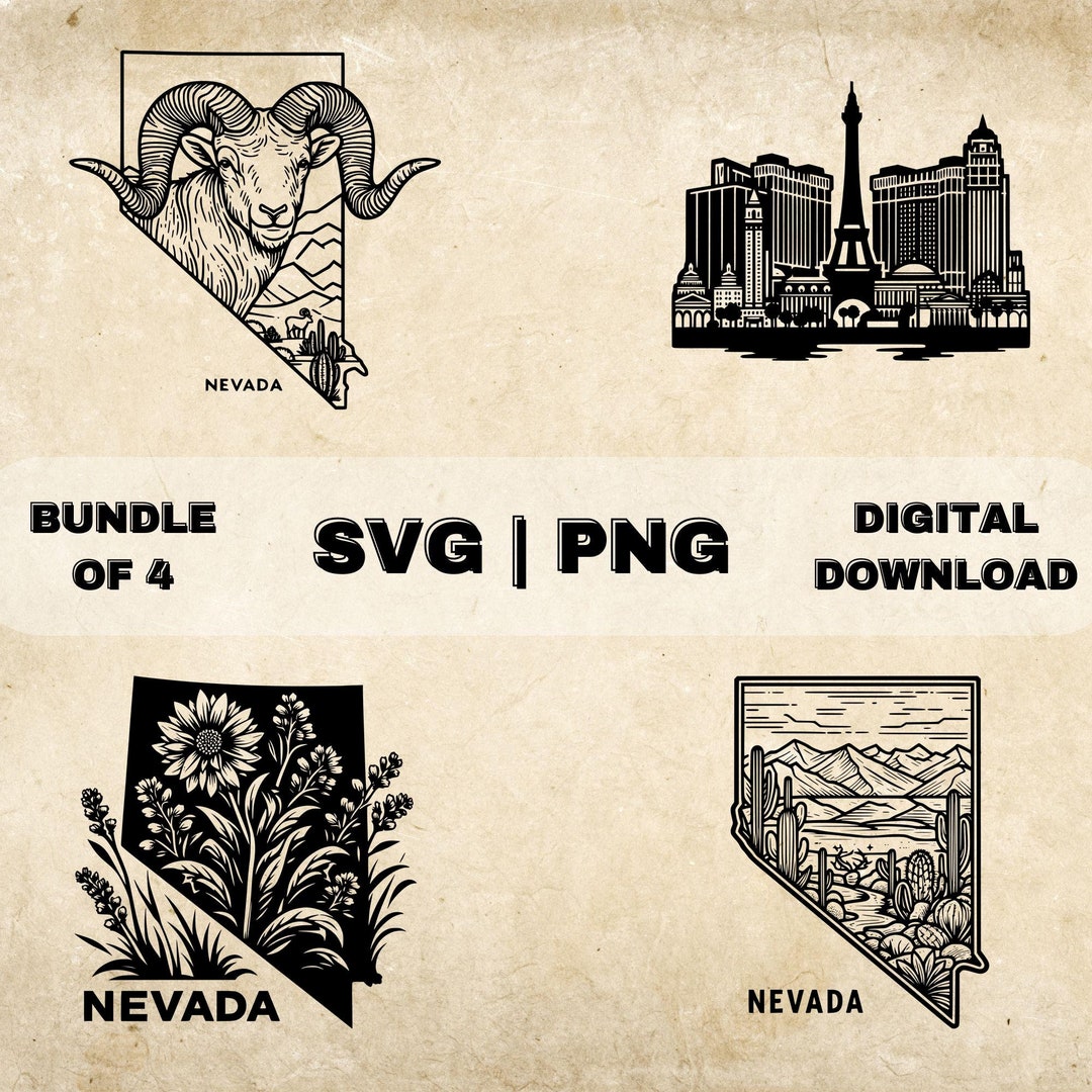 Nevada State SVG Bundle, Nevada Clipart, Las Vegas Skyline, Flower ...