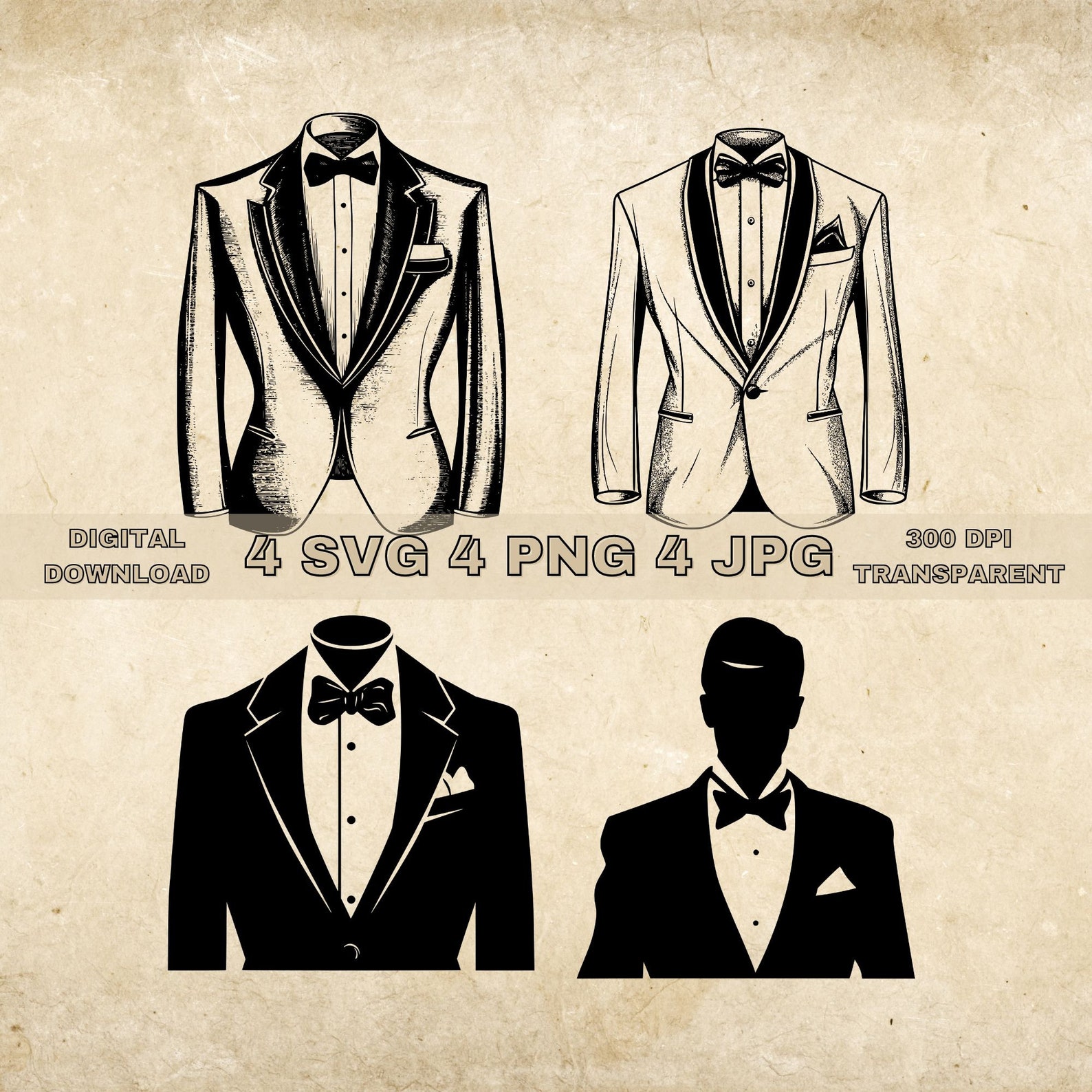Tuxedo SVG Bundle PNG Wedding Tuxedo Clipart Hand Drawn - Etsy